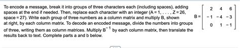 solved ae the matrix b to encode the message stay put
