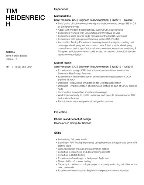 Engineer Test Automation Resume Samples Velvet Jobs