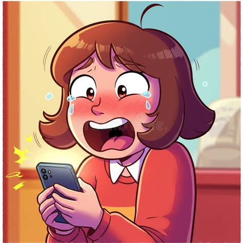 Cartoon Girl Crying Phone