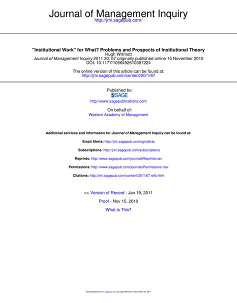 Pdf “institutional Work” For What Problems And Prospects Of