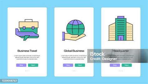 평면 아이콘이 있는 모바일 앱 페이지 화면을 타고 온보딩하는 현대 비즈니스 컨셉 Ux Ui 디자인 템플릿 벡터 일러스트레이션 0명에 대한 스톡 벡터 아트 및 기타 이미지