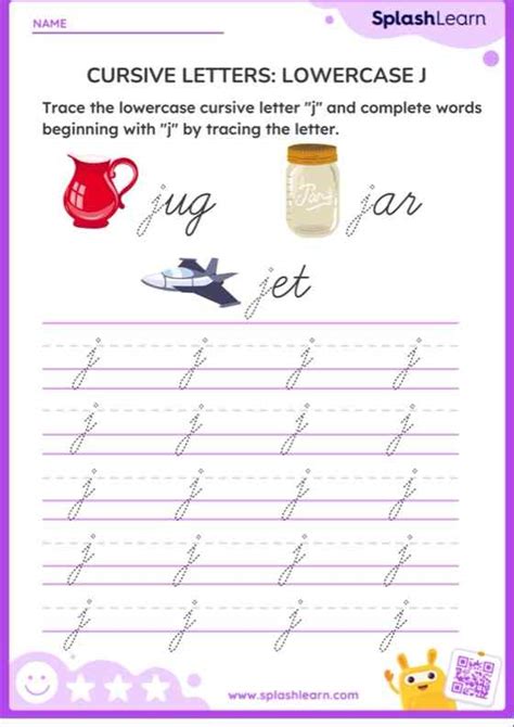Cursive Letters Lowercase J Printable English Sheet