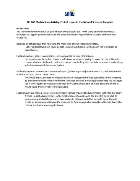 Sci 100 Module Five Activity Replace The Bracketed Text With Your