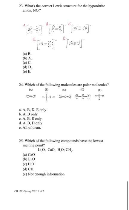 Solved 23 Whats The Correct Lewis Structure For The