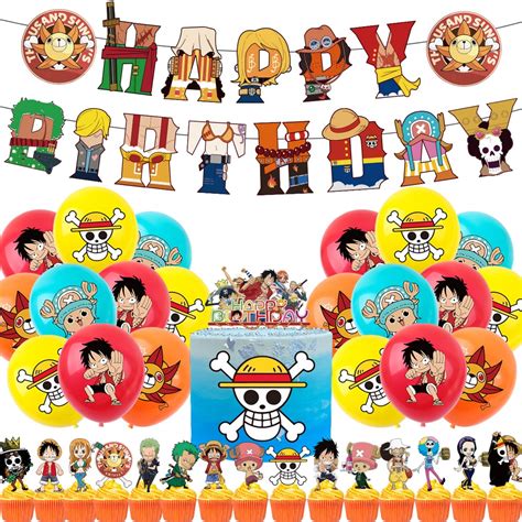 Anime One Piece Birthday Party Decoration Pirate Balloon Banner Cake