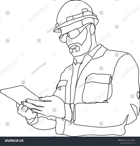 Continuous Line Drawing Construction Worker Line Stock Vector Royalty