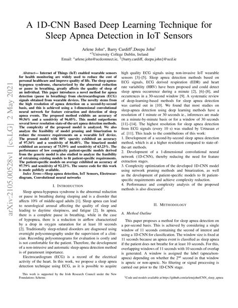 A D CNN Based Deep Learning Technique For Sleep Apnea Detection In IoT Sensors DeepAI