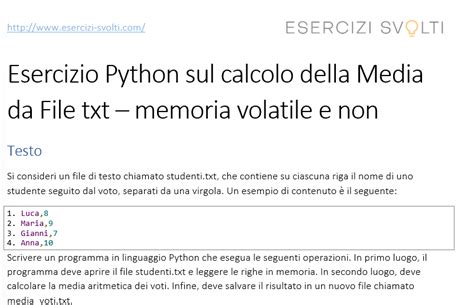 Esercizio Python Sul Calcolo Della Media Da File Txt Memoria Volatile E Non La Soluzione Per