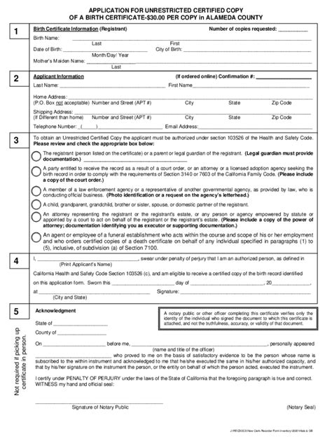 2020 2026 Form Application For Unrestricted Certified Copy Of A Birth