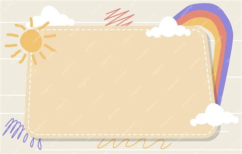 Cute Rectangle Note Frame Background Sun Rainbow Cloud Premium Vector
