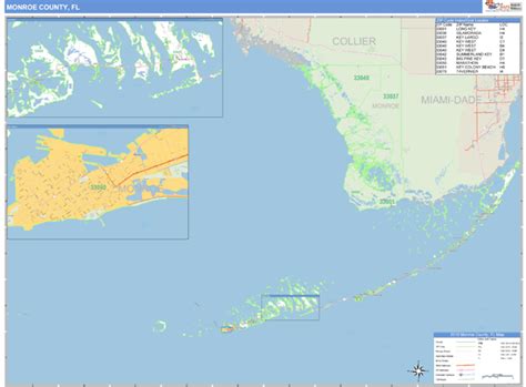 Monroe County Florida Zip Code Wall Map