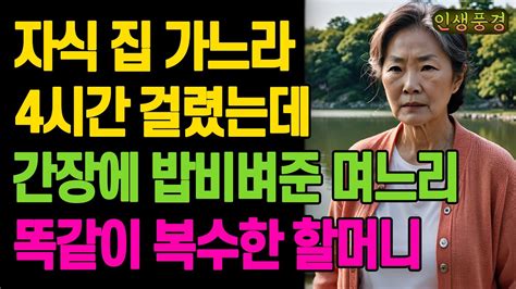 자식 집 가느라 4시간 걸렸는데 간장에 밥 비벼준 며느리 똑같이 복수한 할머니 노년의 삶의 지혜 행복한 노후생활 부모자식갈등 사연 이야기 오디오북 Youtube