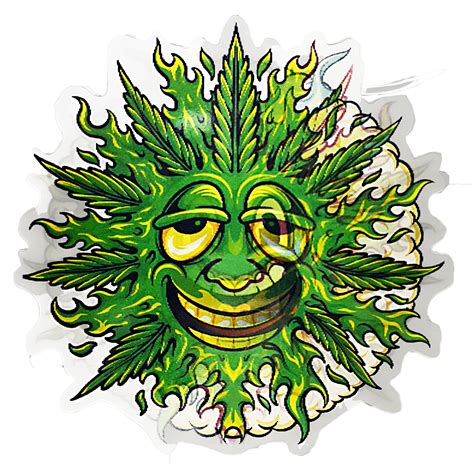3d3dk055 Smiling Weed Leaf Sticker Db Distro