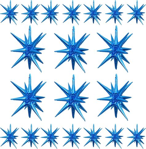 Explosion Star Foil Balloons 20 Pcs 22inch Blue Cone Mylar