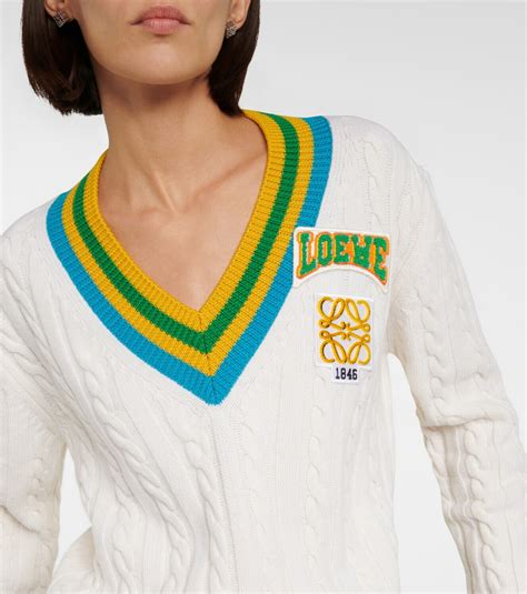 Loewe Embroidered Cable Knit Wool Sweater Loewe