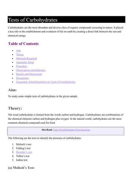 Qualitative Tests Of Carbohydrates Docx