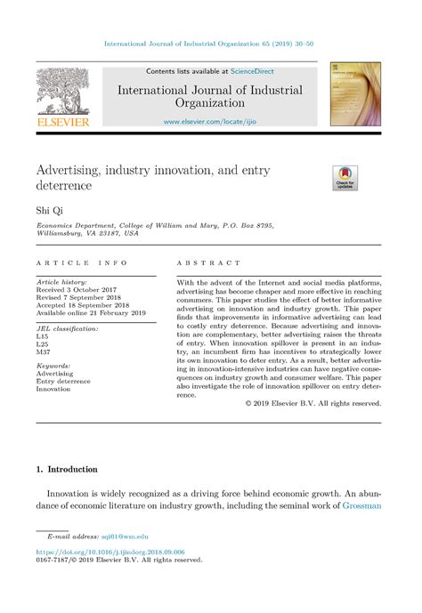 Advertising Industry Innovation And Entry Deterrence Economic Law
