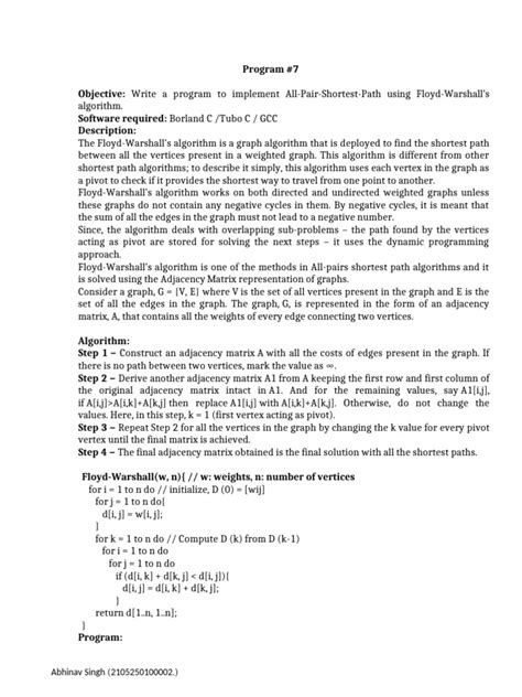 Daa Program 7 1 Pdf Vertex Graph Theory Algorithms