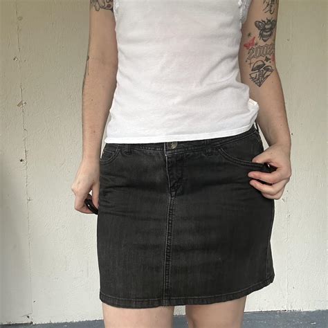 Black Denim Skirt Uk 1012 Depop