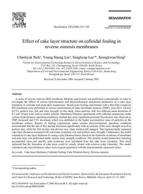 Pdf Effect Of Cake Layer Structure On Colloidal Fouling In Reverse