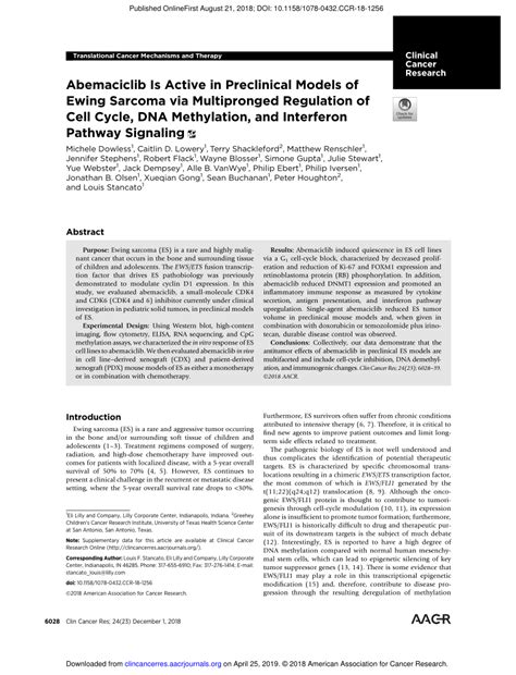 Pdf Abemaciclib Is Active In Preclinical Models Of Ewings Sarcoma