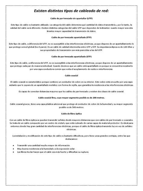 Existen Distintos Tipos De Cableado De Red Pdf Cable Coaxial