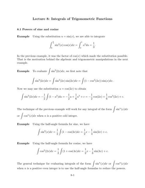 Trigonometric Integrals Even Powers