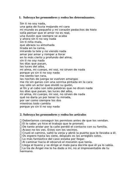 Subraya Los Pronombres Y Rodea Los Determinantes Pdf