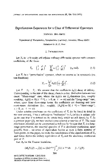 Pdf Eigenfunction Expansions For A Class Of Differential Operators