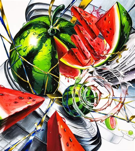 🍉🍉🍉학생 기디샷💖👍👍👍🖌🎨👍🍀 기디 기초디자인 하이퍼리얼리즘 기초소양 개체묘사 개체표현 수박