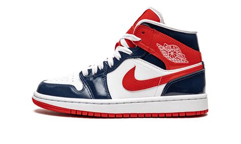 Jordan Womens Air Jordan 1 Mid Wmns Patent Leather Navy White Red