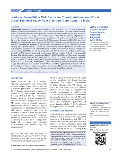 Pdf Is Atopic Dermatitis A Risk Factor For Thyroid Autoimmunity A