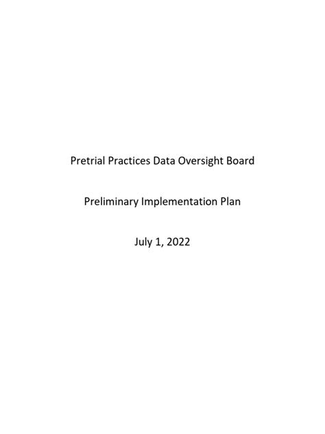 Pretrial Practices Data Oversight Board Preliminary Implementation Plan