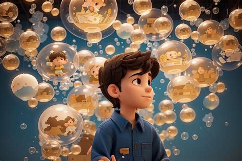 Premium Ai Image Boy And Many Thought Bubbles