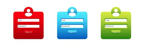 Three Colorful Login Buttons With Username And Password Fields In Red