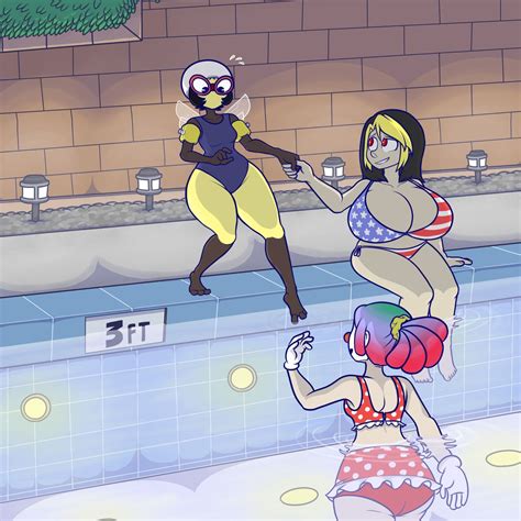 Rule 34 American Flag American Flag Bikini Bee Bee Girl Black Eyes Black Hair Breasts Cleavage