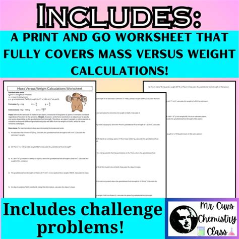 Physical Science Mass Versus Weight Calculations Worksheet With Typed Key