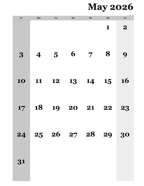 May 2026 Calendar Free Printable Pdf And Excel