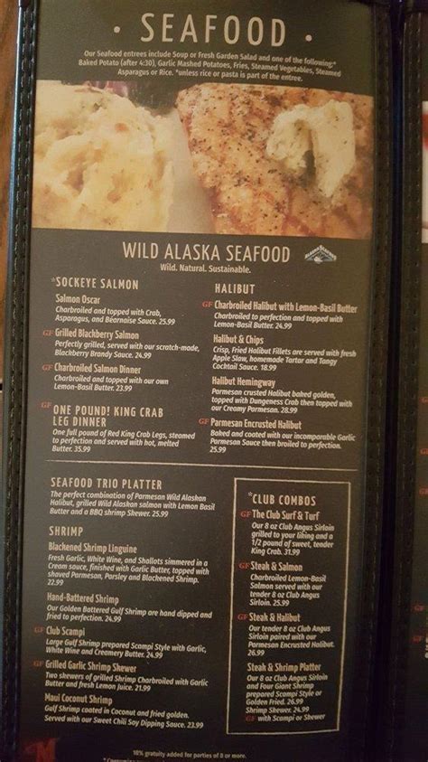 Menu At The Montana Club Restaurant Great Falls
