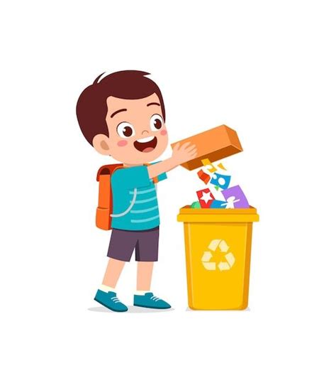 Vector Niño Tira Basura Al Basurero Premium Vector Freepik Vector