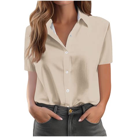 Wcmzj Womens Button Down Shirts Slim Fit Short Sleeve Stretch Dress