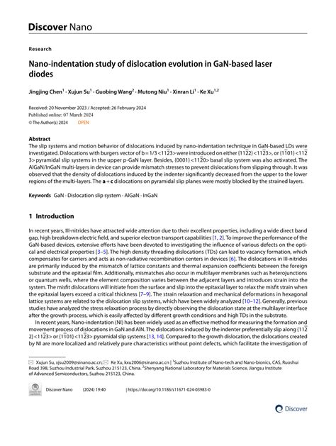 Pdf Nano Indentation Study Of Dislocation Evolution In Gan Based