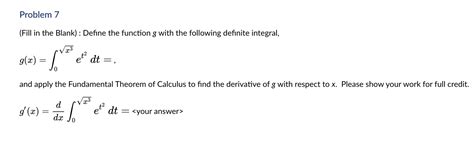 Solved Problem Fill In The Blank Define The Function G Chegg