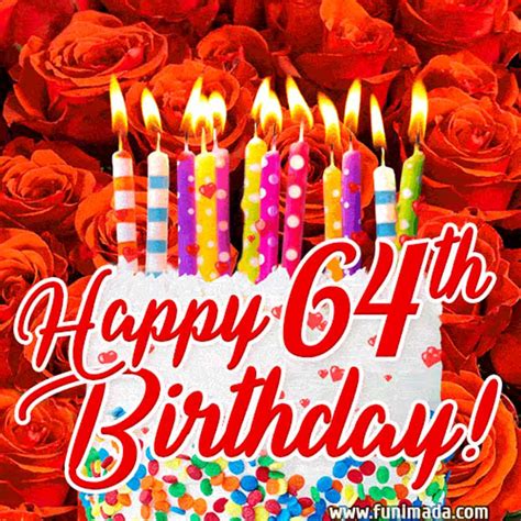 Birthday Cake And Red Roses 64th B Day Card Download On