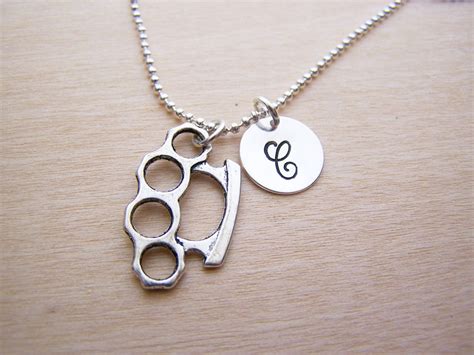 Brass Knuckles Necklace Personalized Necklace Custom Initial Necklace Initial Jewelry