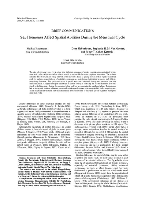 Pdf Brief Communications Sex Hormones Affect Spatial Abilities During