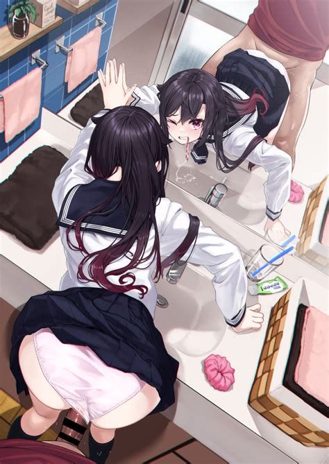 Rule 34 1boy 1girls Absurdres Against Mirror Arm Support Ass Bangs