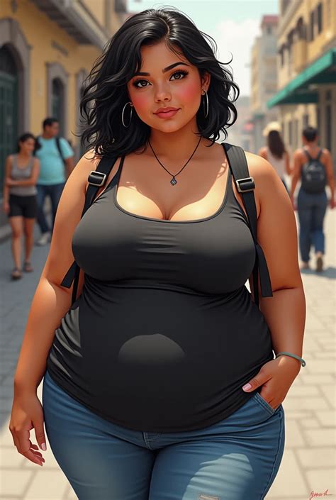 Chubby Girl In A Voluptuous Shape Black Cabello Thin Eyes Seaart Ai