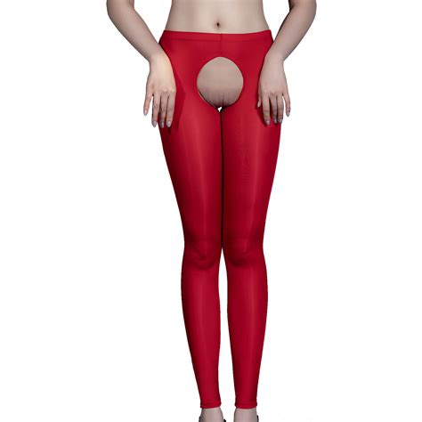 Us Women Crotchless Gym Tights Glossy Pantyhose Compression Yoga Pants Nightwear Ebay
