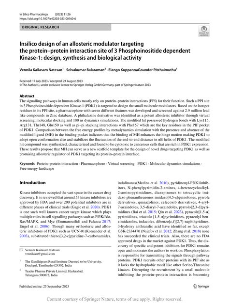 Insilico Design Of An Allosteric Modulator Targeting The Protein Protein Interaction Site Of 3